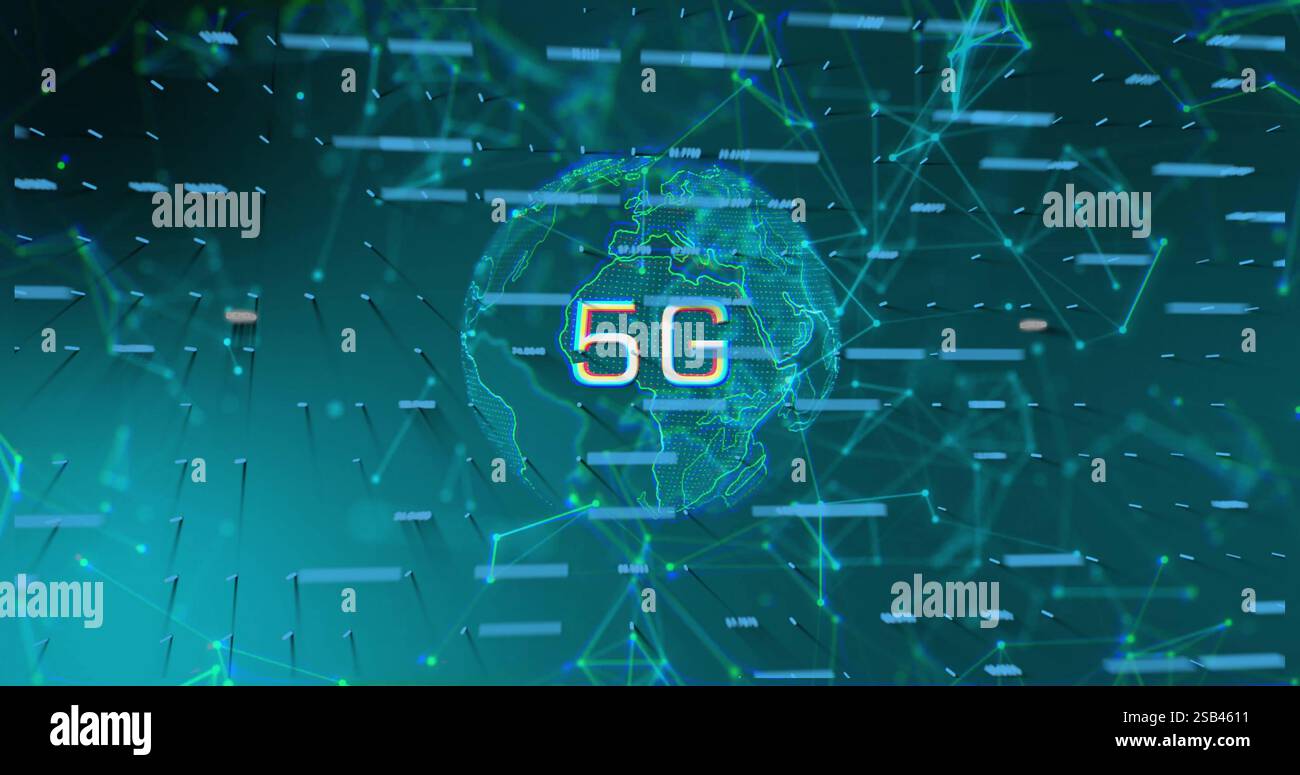 Image of 5g text, digital data processing over globe Stock Photo - Alamy