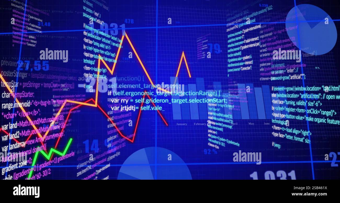 Financial data and coding image over fluctuating stock market graph and charts Stock Photo - Alamy