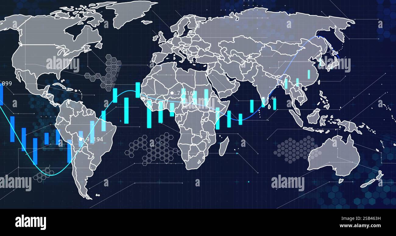 Financial data and stock market image over world map Stock Photo - Alamy