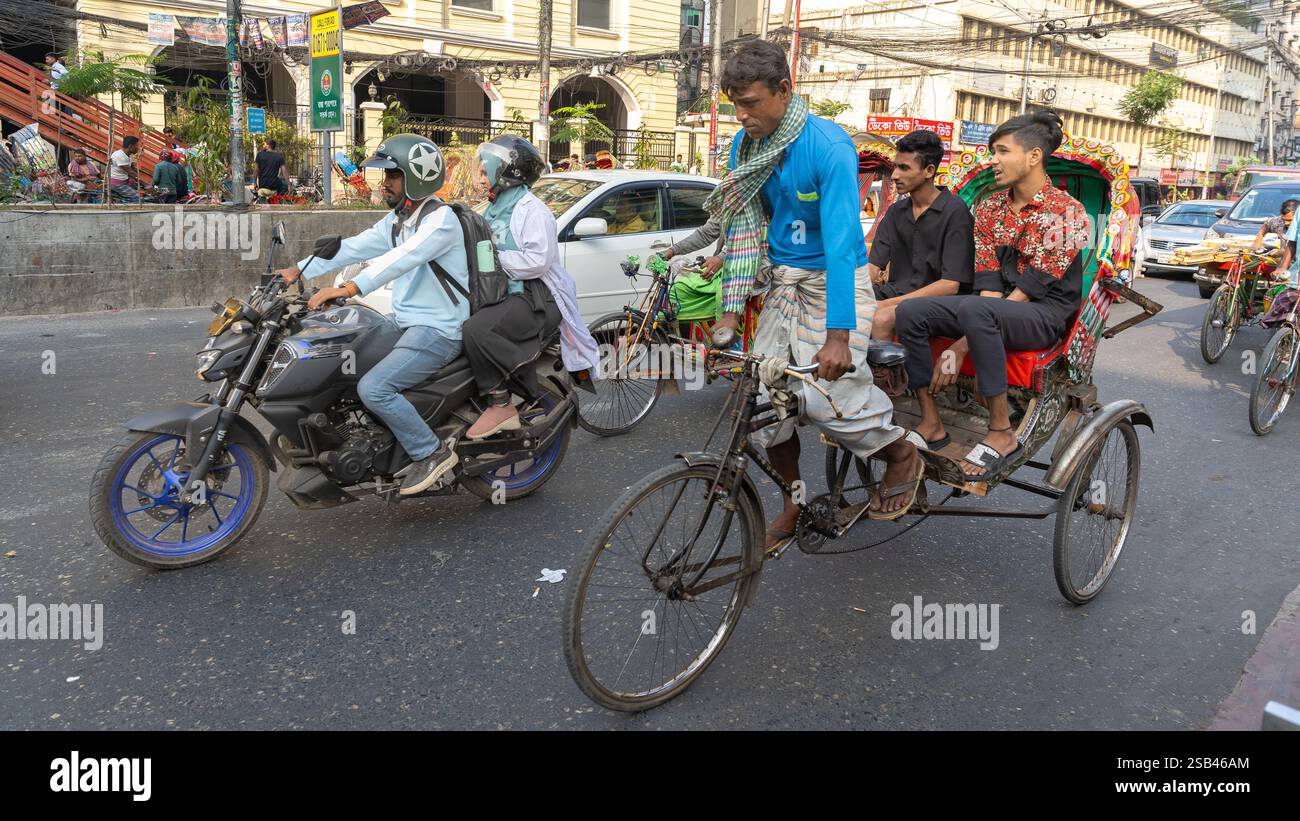 Dhaka, Bangshal, Bangladesh, urban transport, bicycle rickshaws on ...