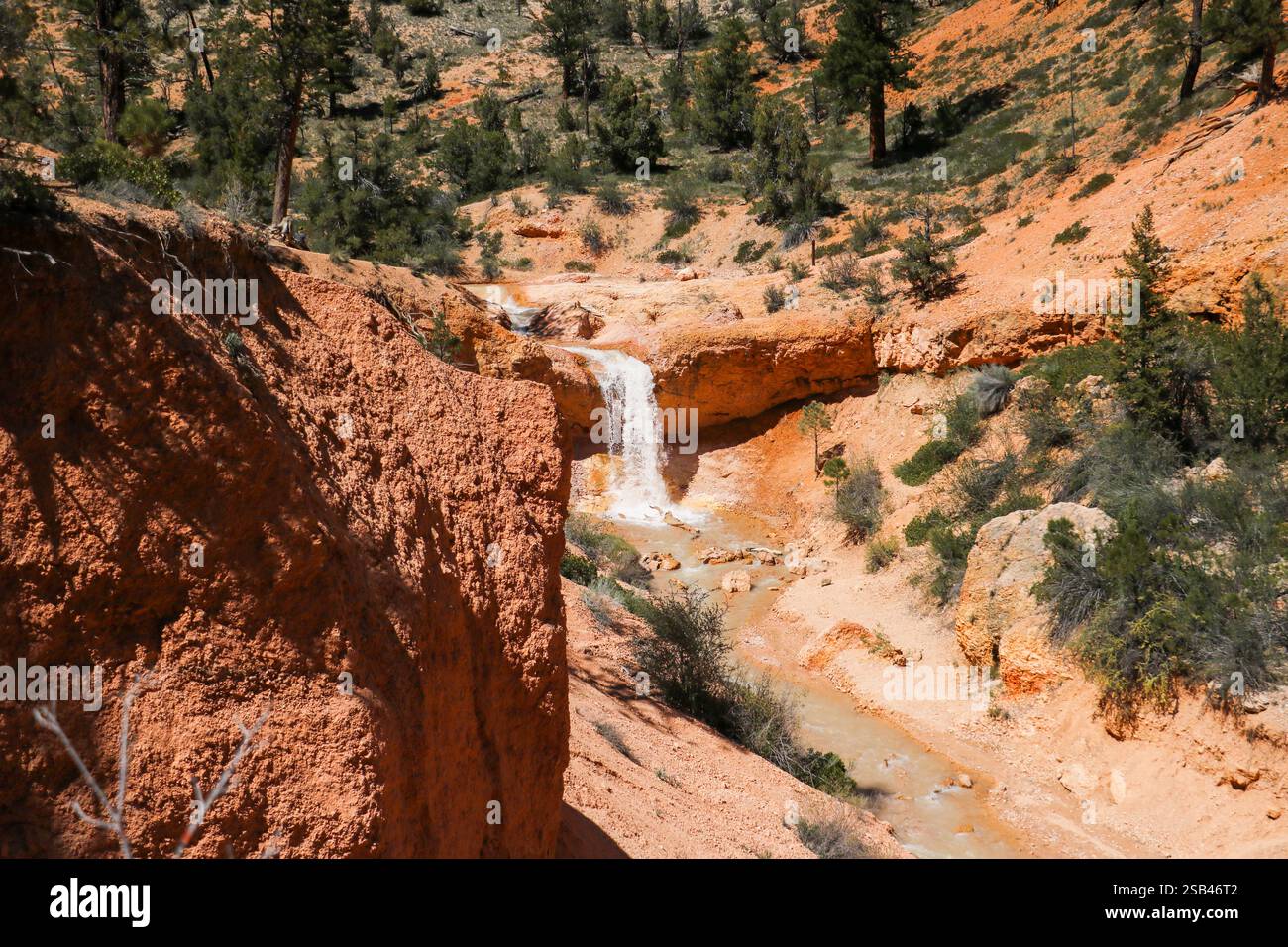 View of Tropic Ditch Waterfall from Mossy Cave Trail at Bryce Canyon ...