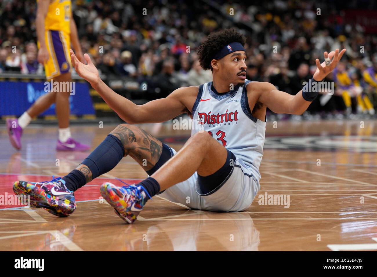 Washington Wizards guard Jordan Poole (13) reacts to a foul call during ...