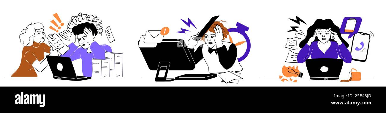 Workplace stress illustrations. Vector illustration Stock Vector Image ...