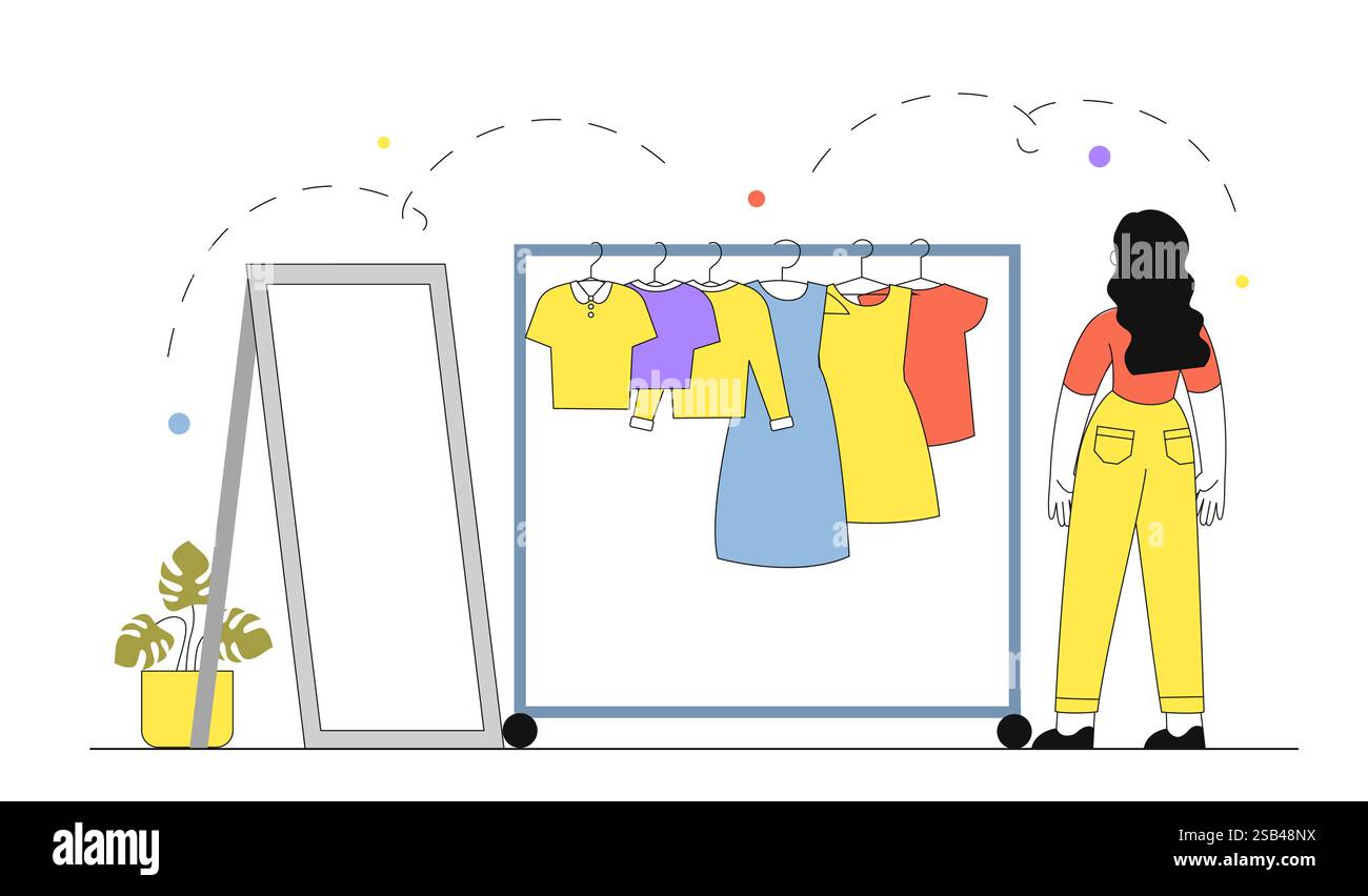 Woman choosing clothes illustration. Vector illustration Stock Vector ...