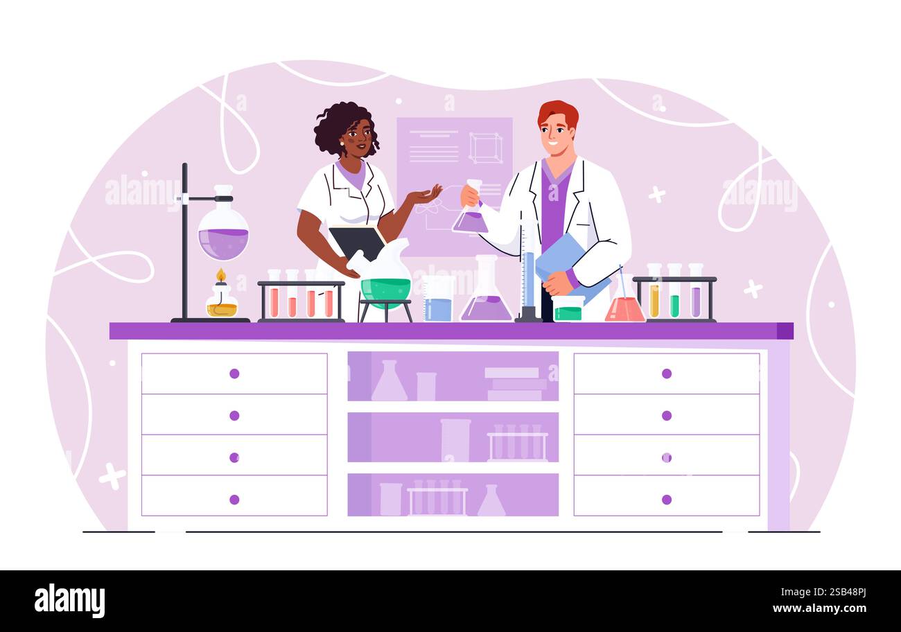 Scientists working in a lab. Vector illustration Stock Vector Image ...