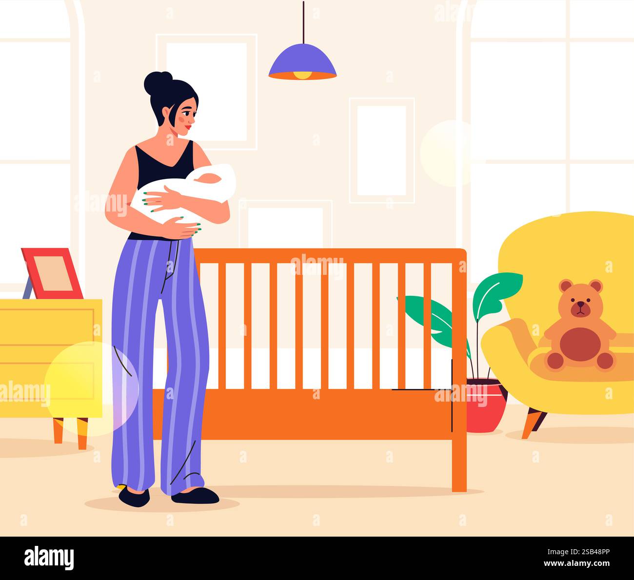 Mother holding baby in nursery. Vector illustration Stock Vector Image ...
