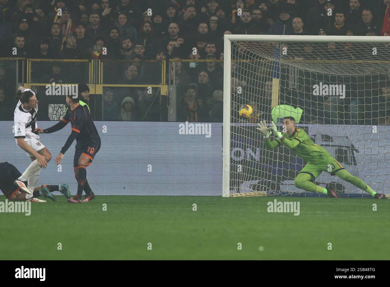 Milan Djuric (Parma) Gaby Jean (Lecce)Wladimiro Falcone (Lecce) during ...