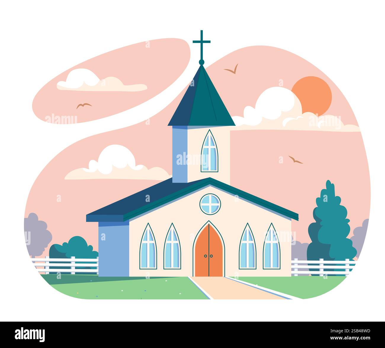 Church illustration in flat style. Vector illustration Stock Vector ...