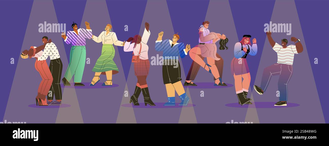 Group dancing in a spotlight. Vector illustration Stock Vector Image ...