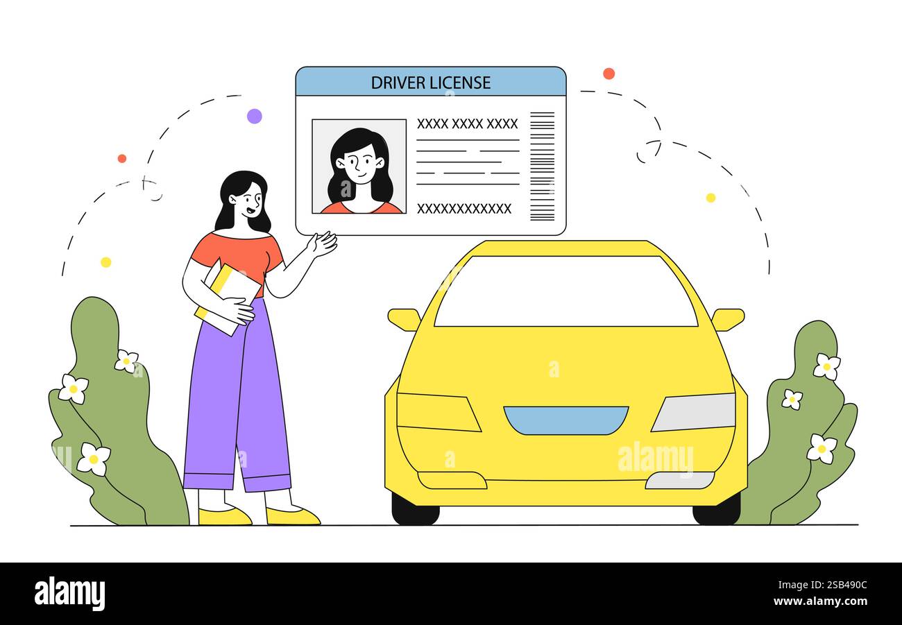 Driver license and vehicle illustration. Vector illustration Stock ...