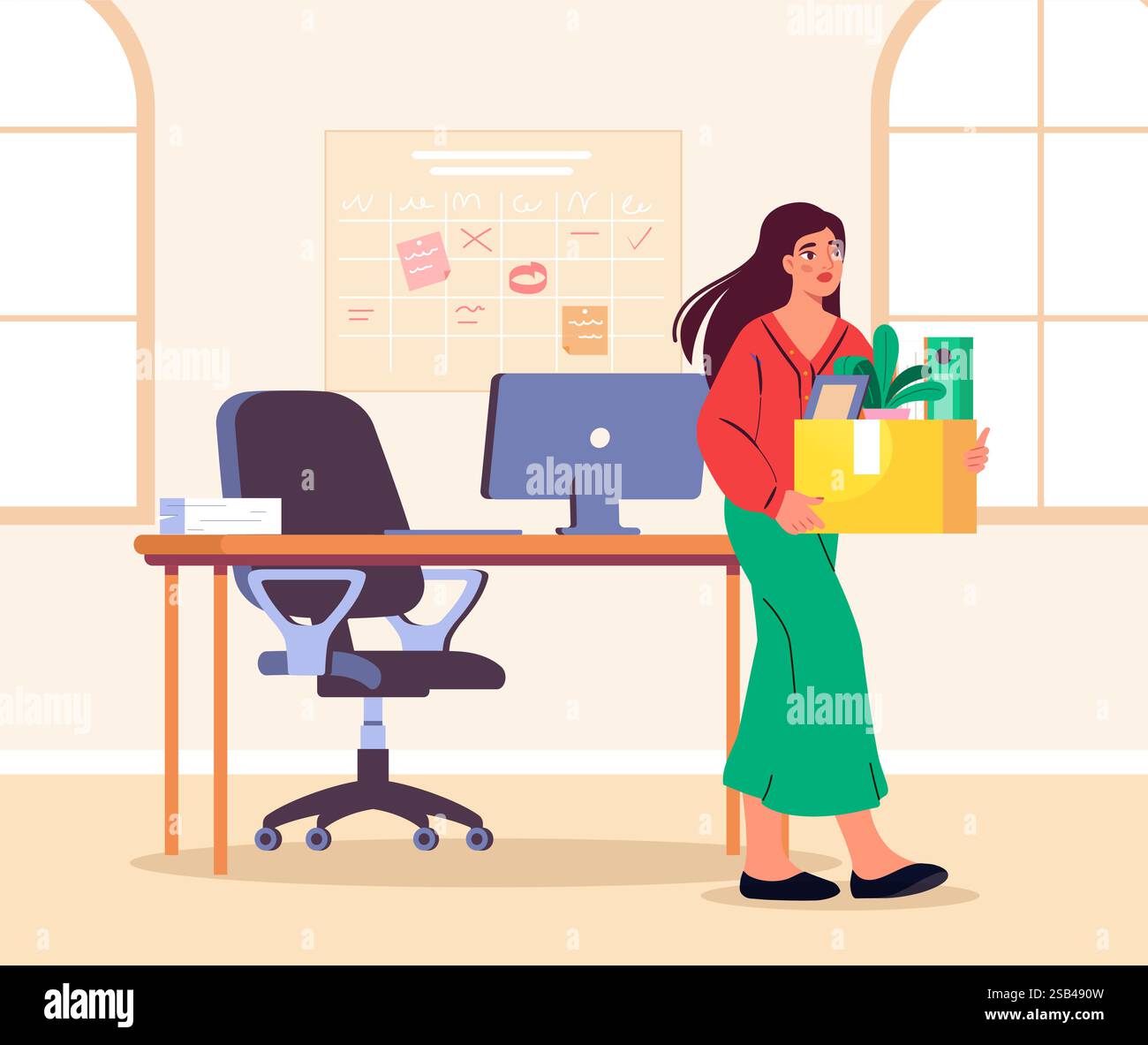 Woman leaving office with box. Vector illustration Stock Vector Image ...