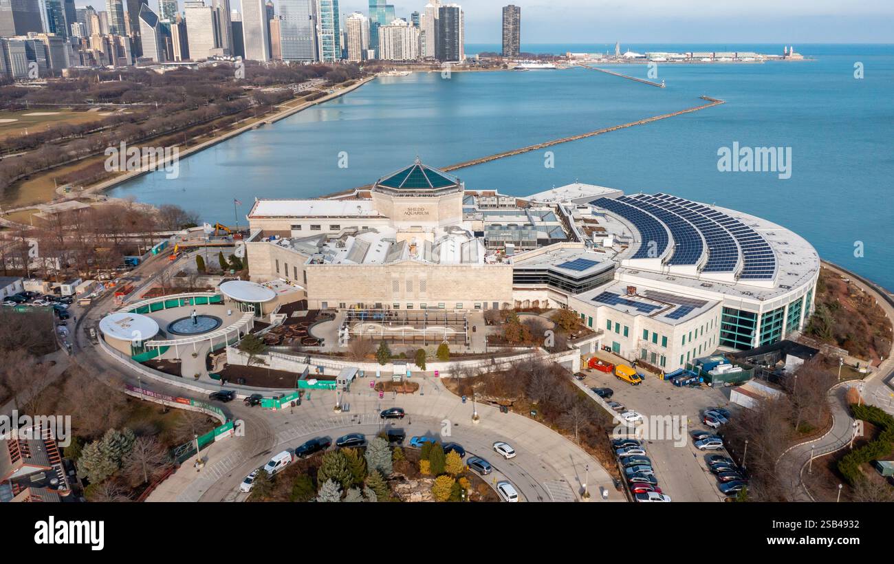 An aerial view of the Shedd Aquarium, which is located on the Museum ...