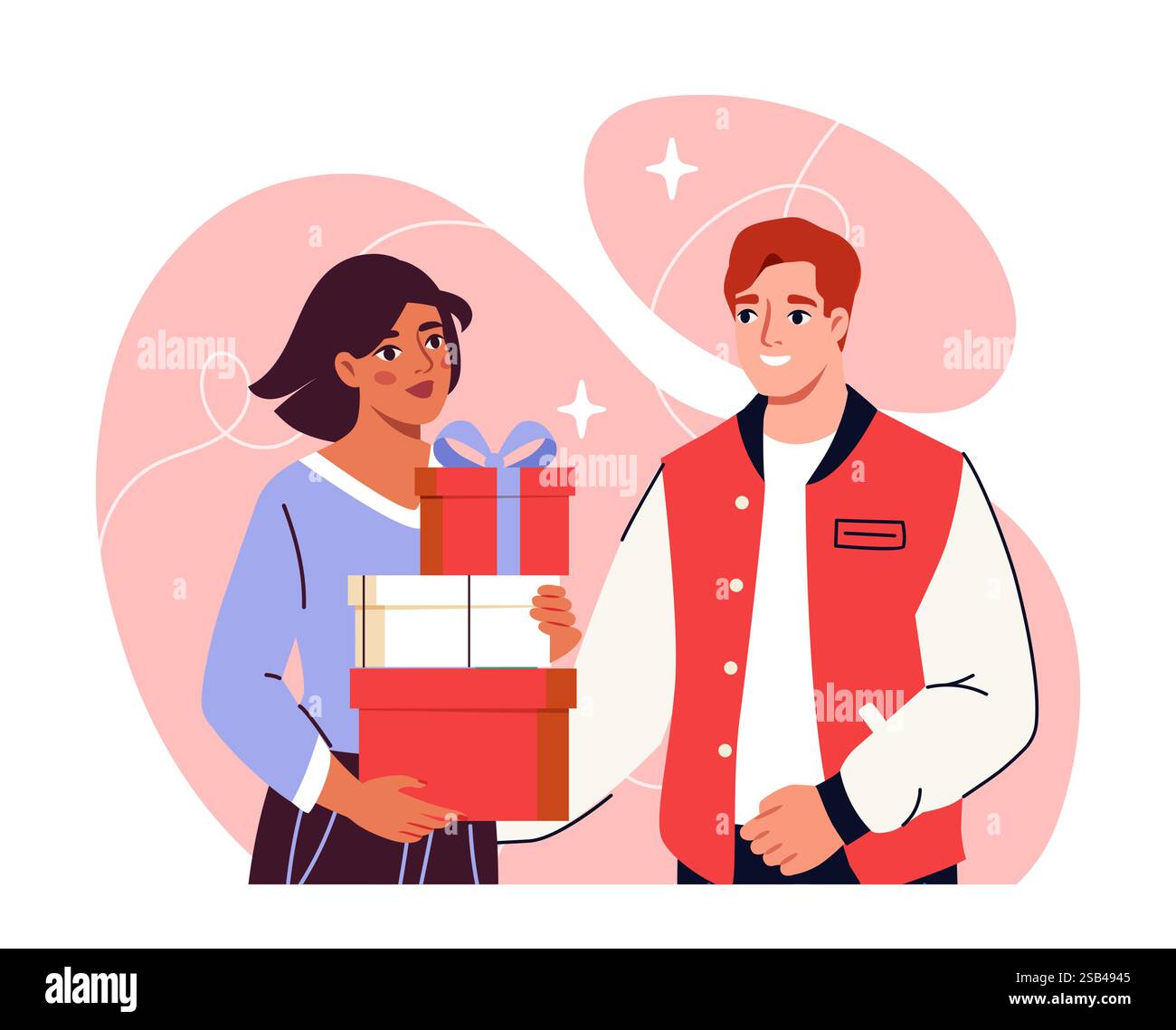 Couple exchanging gift boxes. Vector illustration Stock Vector Image ...