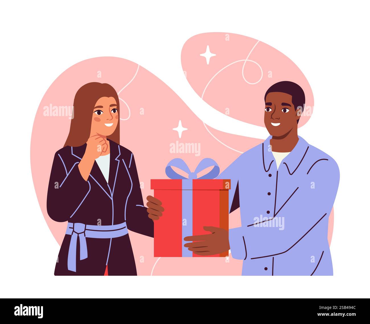 Two people exchanging a gift. Vector illustration Stock Vector Image ...