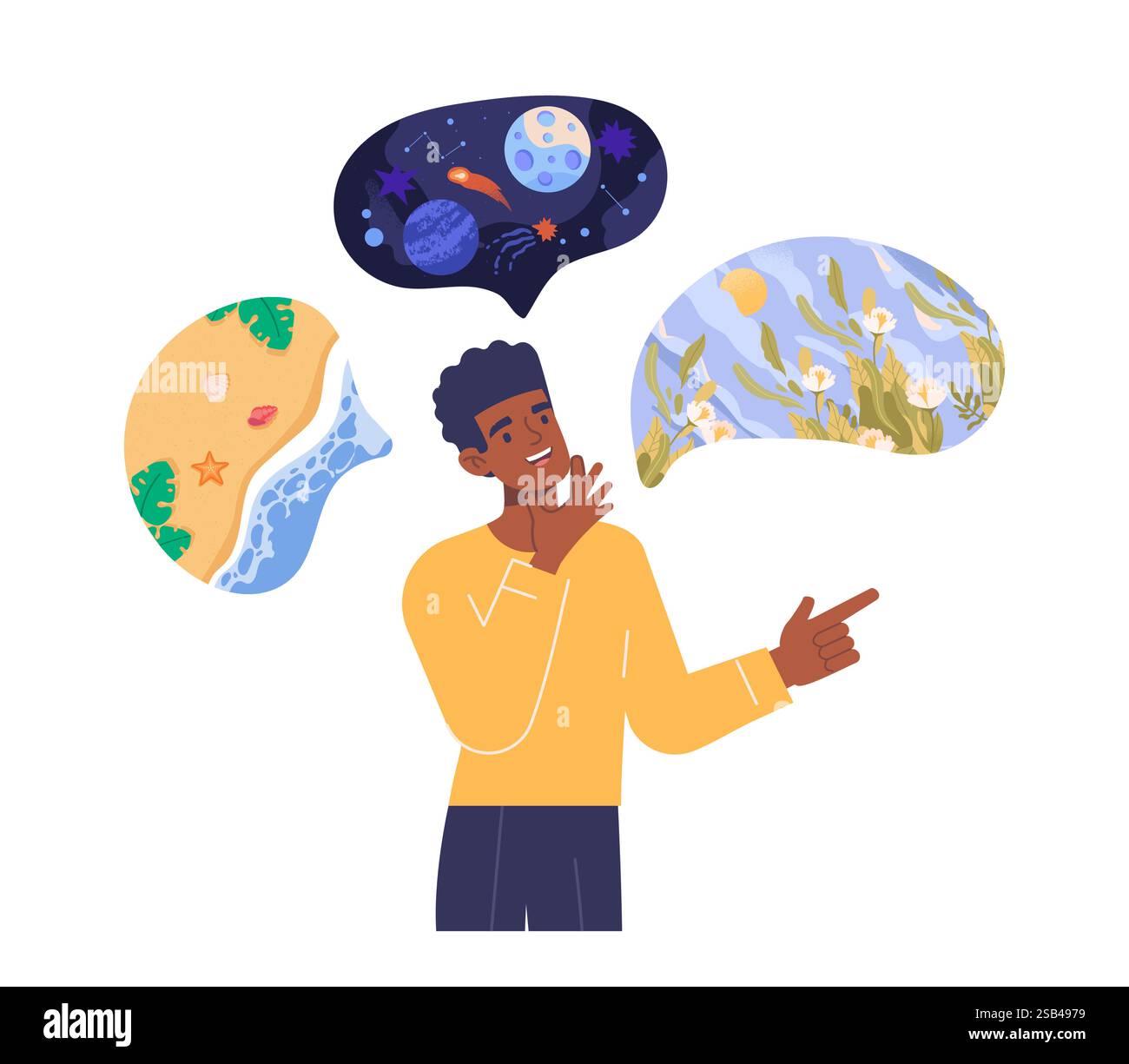 Man imagining different scenarios. Vector illustration Stock Vector ...