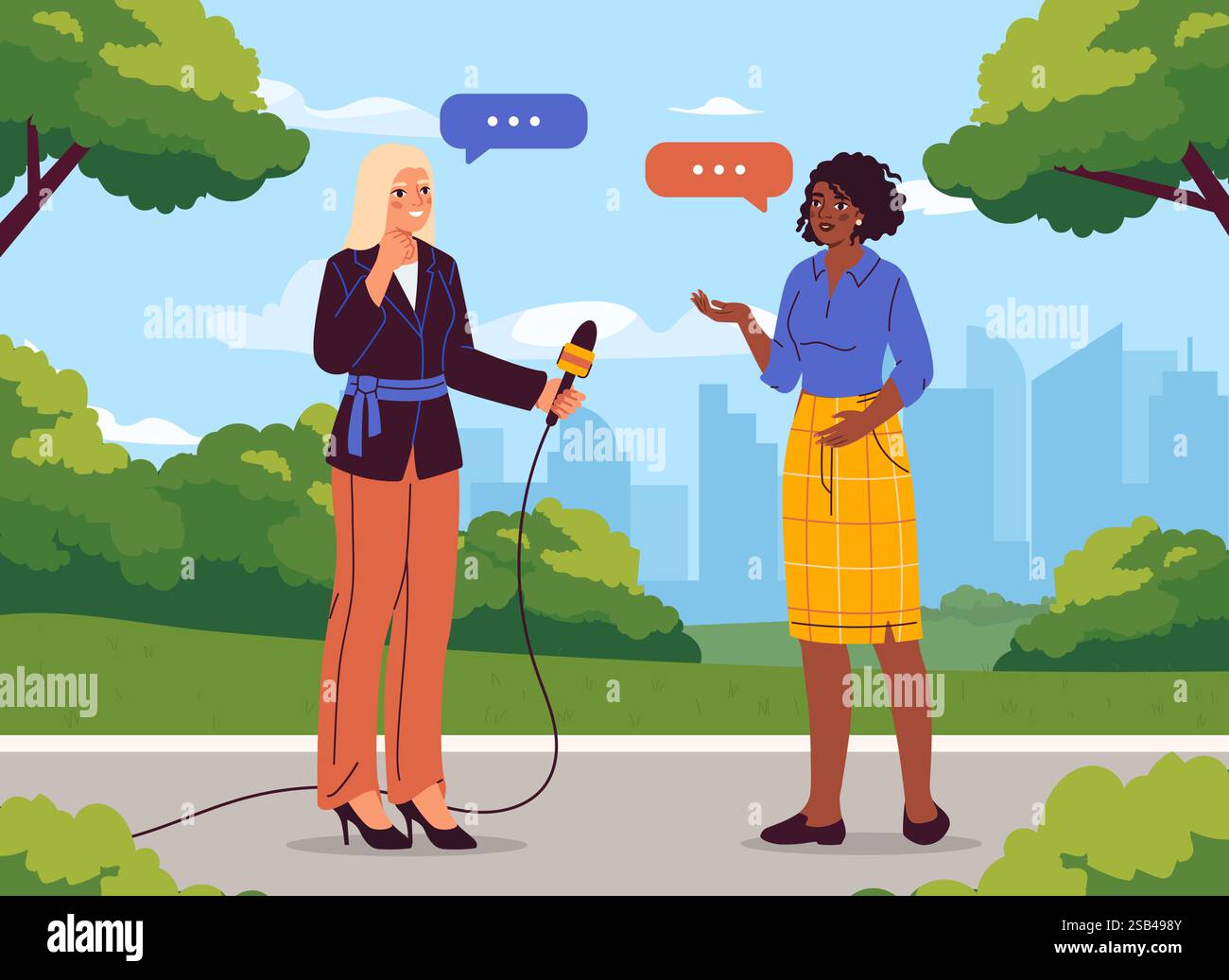 Interview in park scene. Vector illustration Stock Vector Image & Art - Alamy