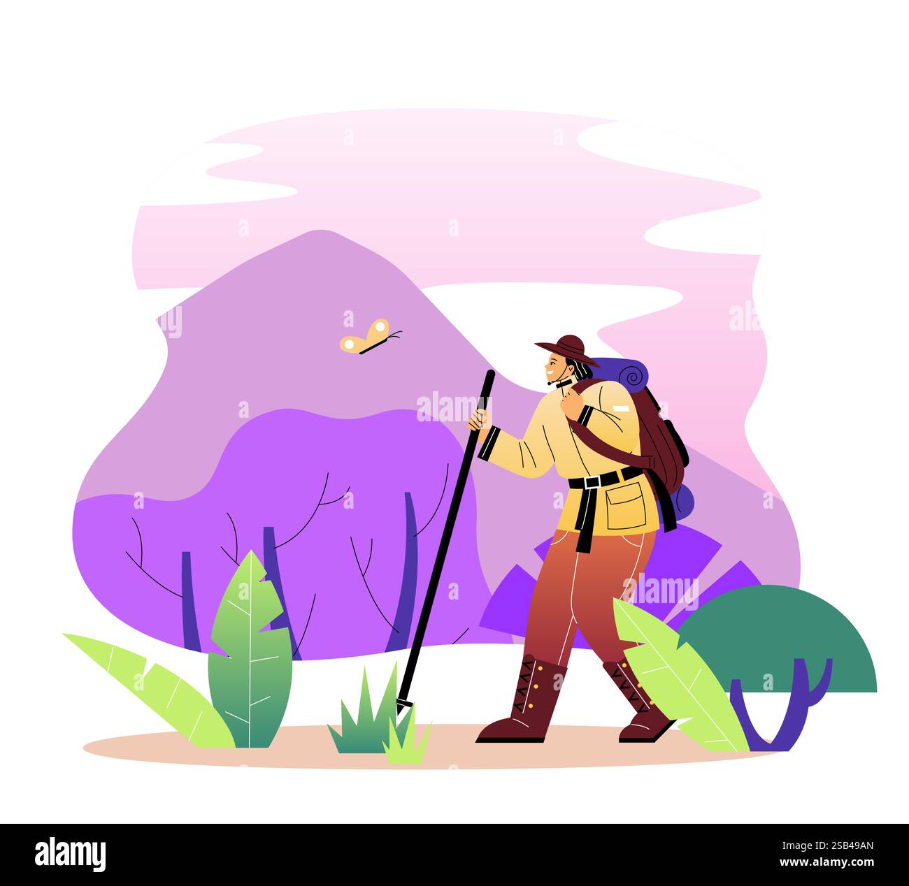Hiker in nature landscape. Vector illustration Stock Vector Image & Art ...