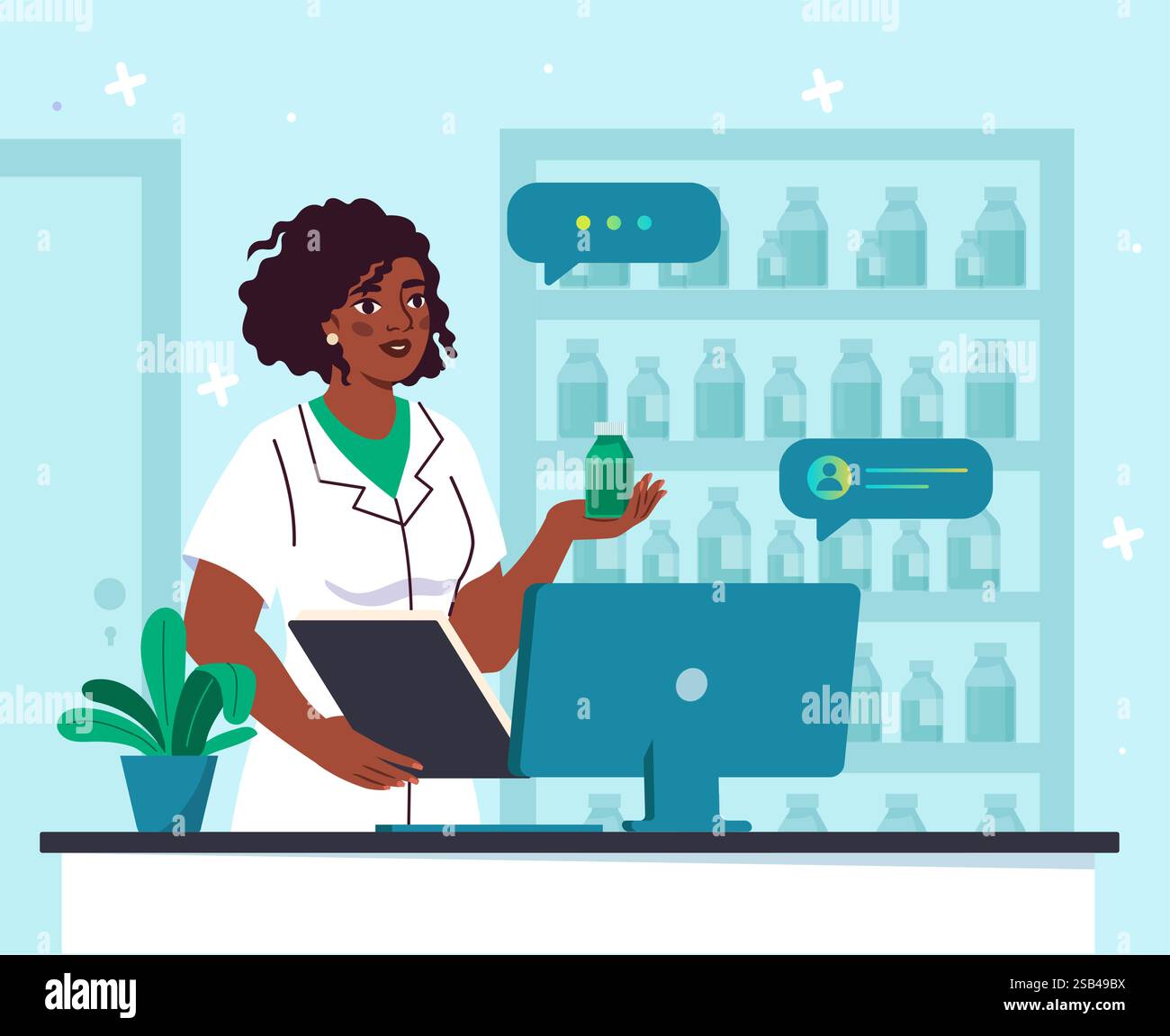 Pharmacist with medicine bottle. Vector illustration Stock Vector Image ...