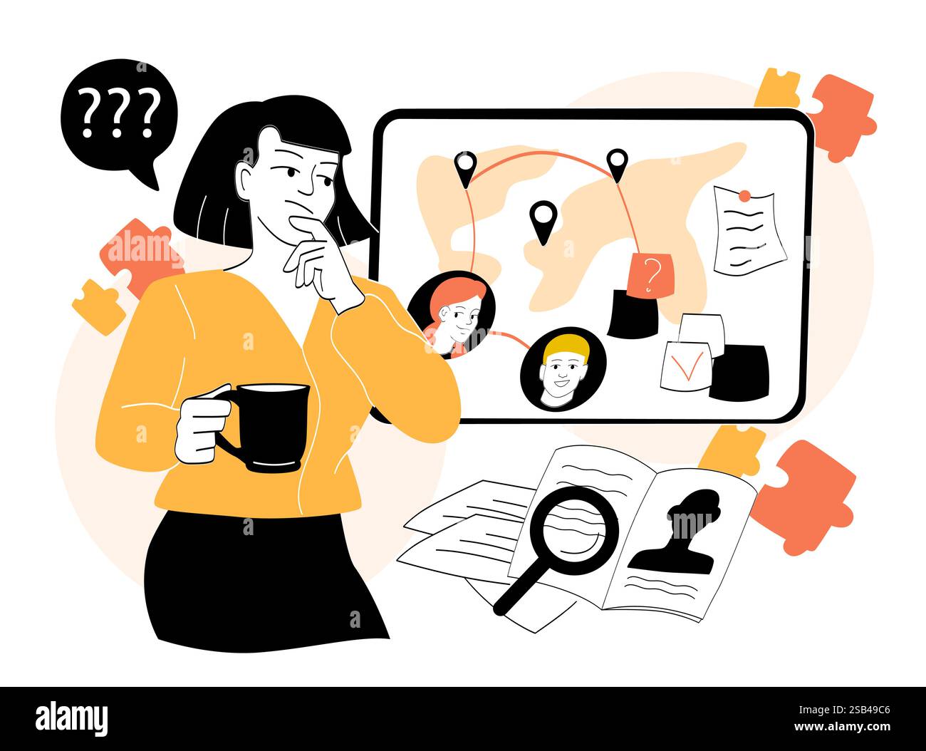 Woman solving mystery concept. Vector illustration Stock Vector Image ...