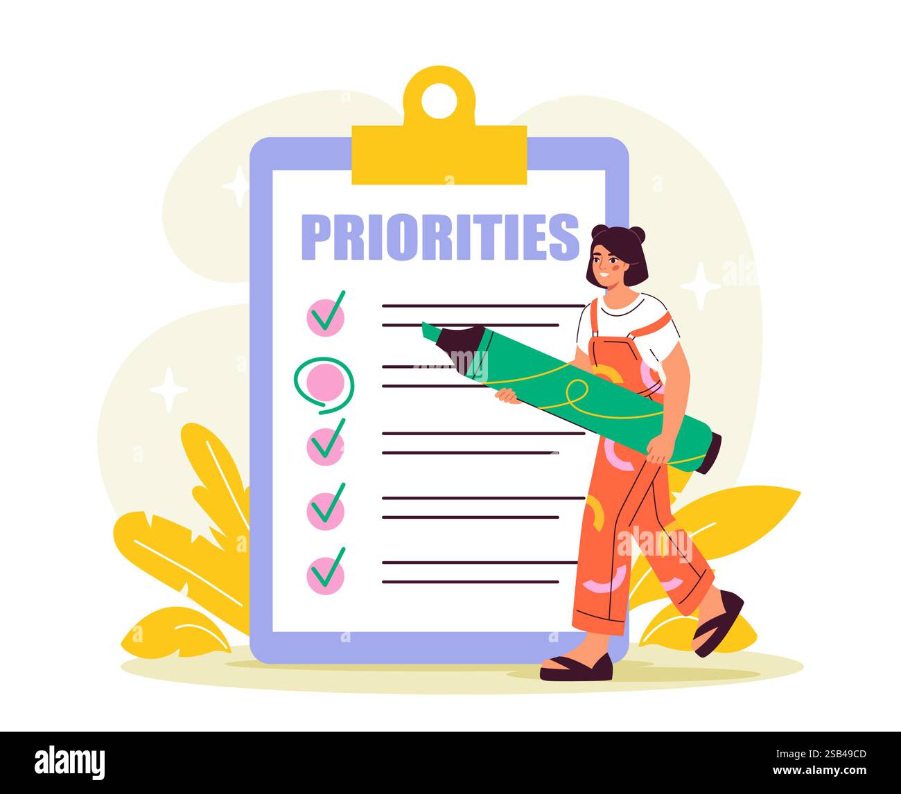 Woman organizing priorities. Vector illustration Stock Vector Image ...