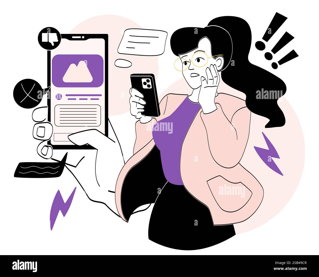 Woman reacting to online content. Vector illustration Stock Vector ...