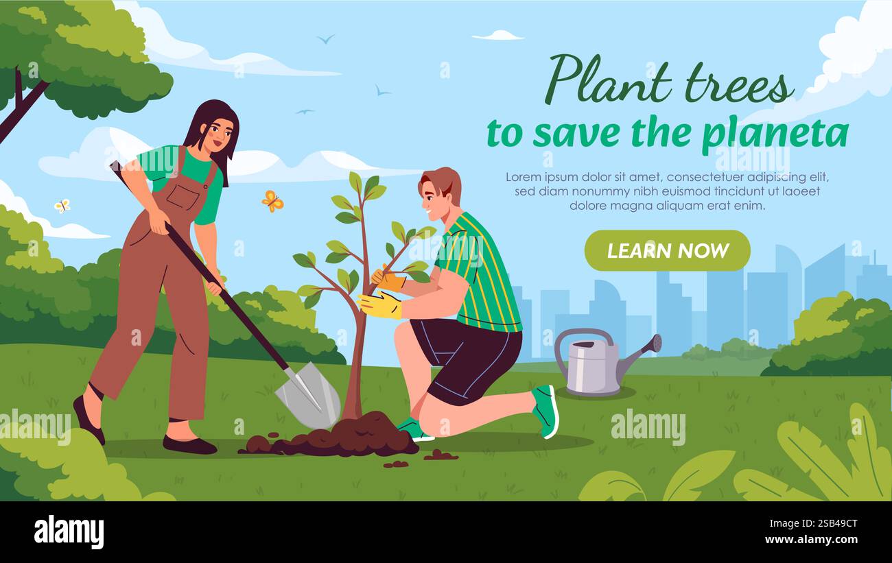 Planting trees to save the planet. Vector illustration Stock Vector ...