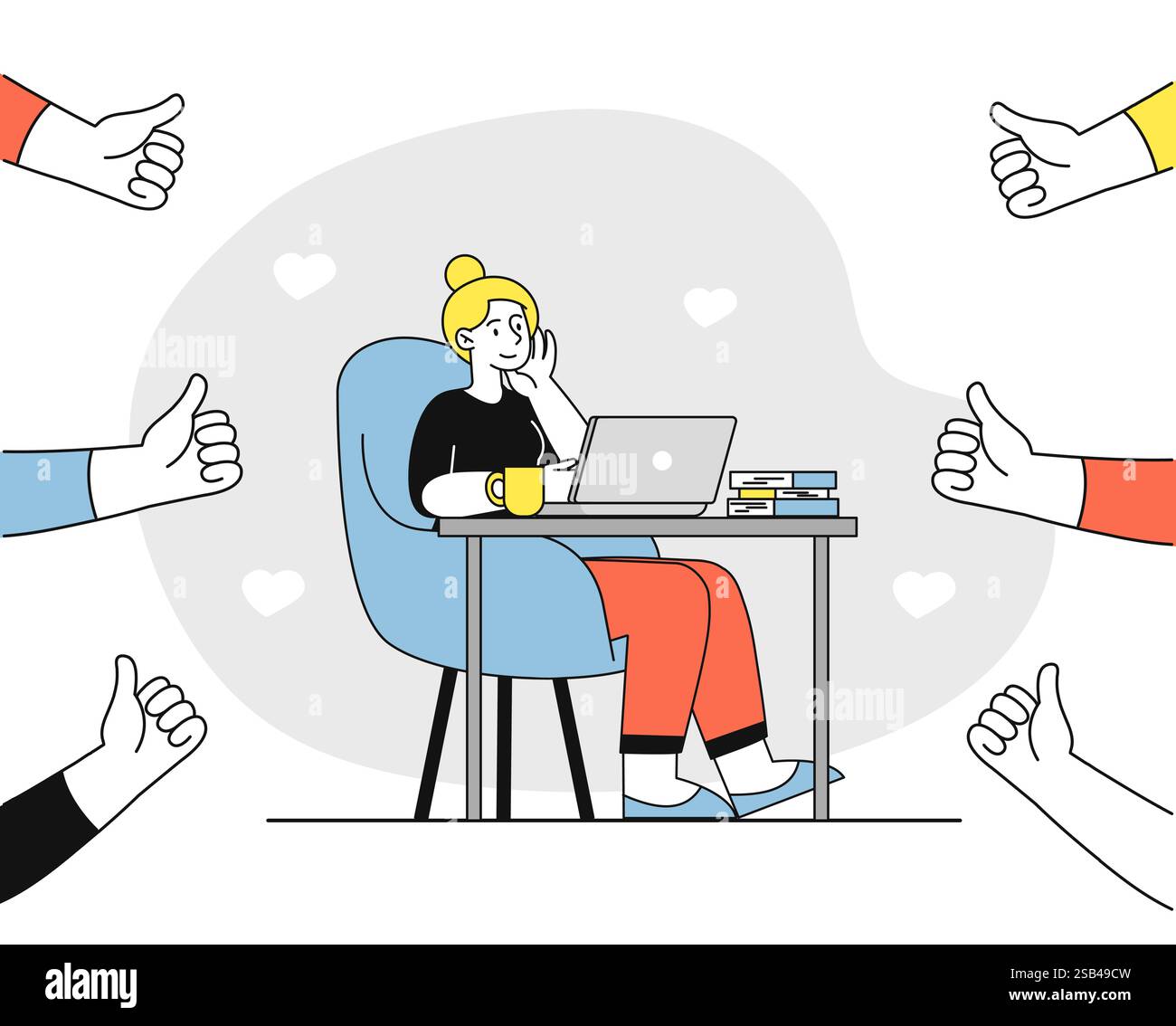 Woman working and receiving approval. Vector illustration Stock Vector ...