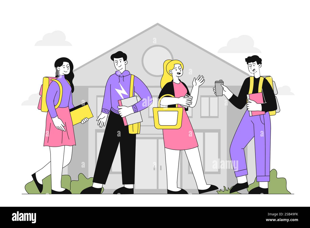 Students chatting outside school. Vector illustration Stock Vector ...