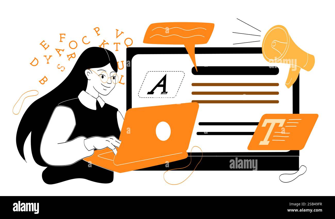Woman creating digital content. Vector illustration Stock Vector Image ...