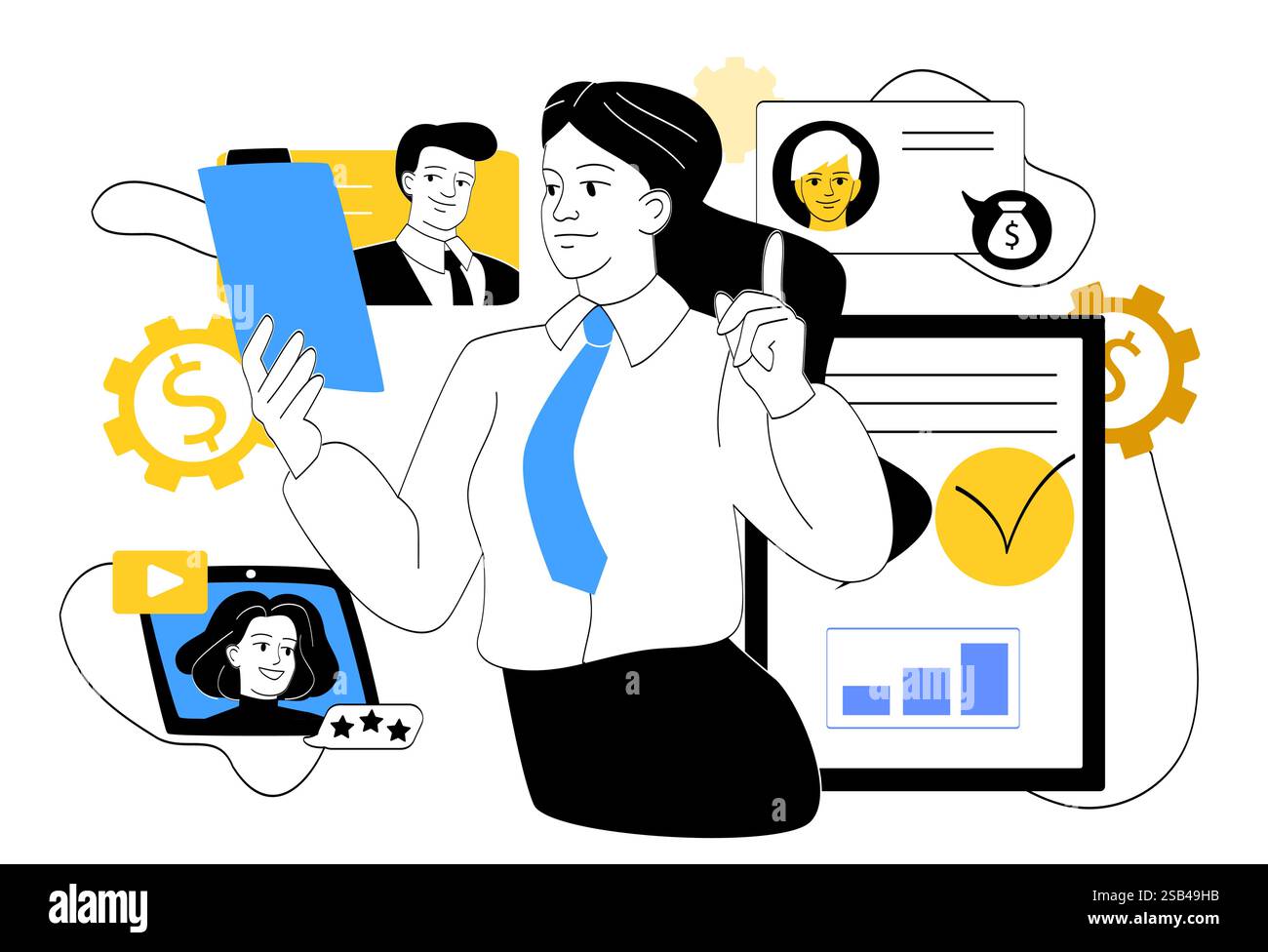 Businesswoman managing tasks. Vector illustration Stock Vector Image ...