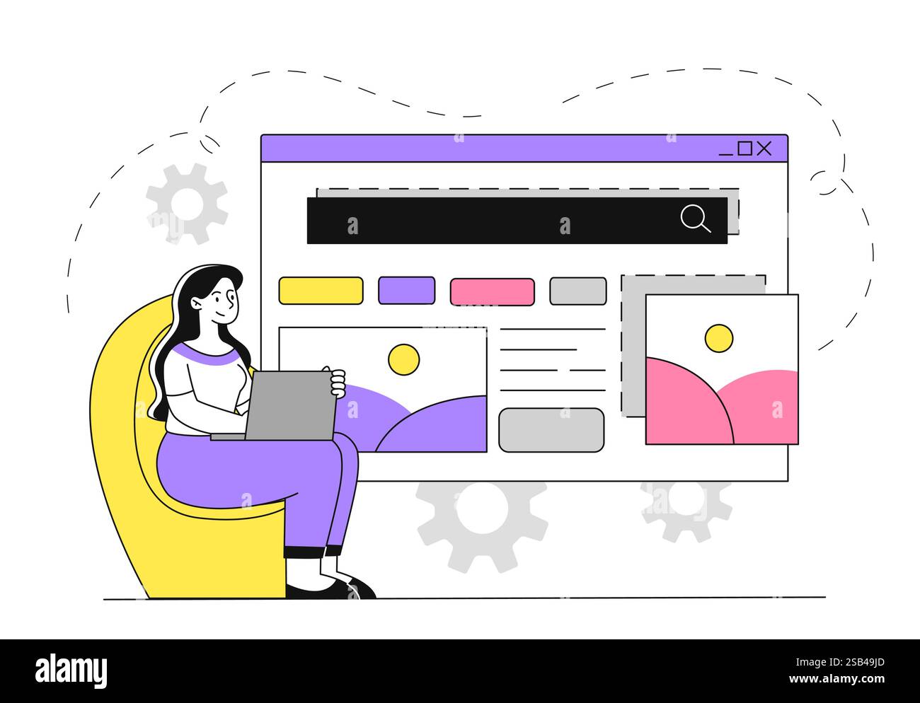 Woman designing website layout. Vector illustration Stock Vector Image ...