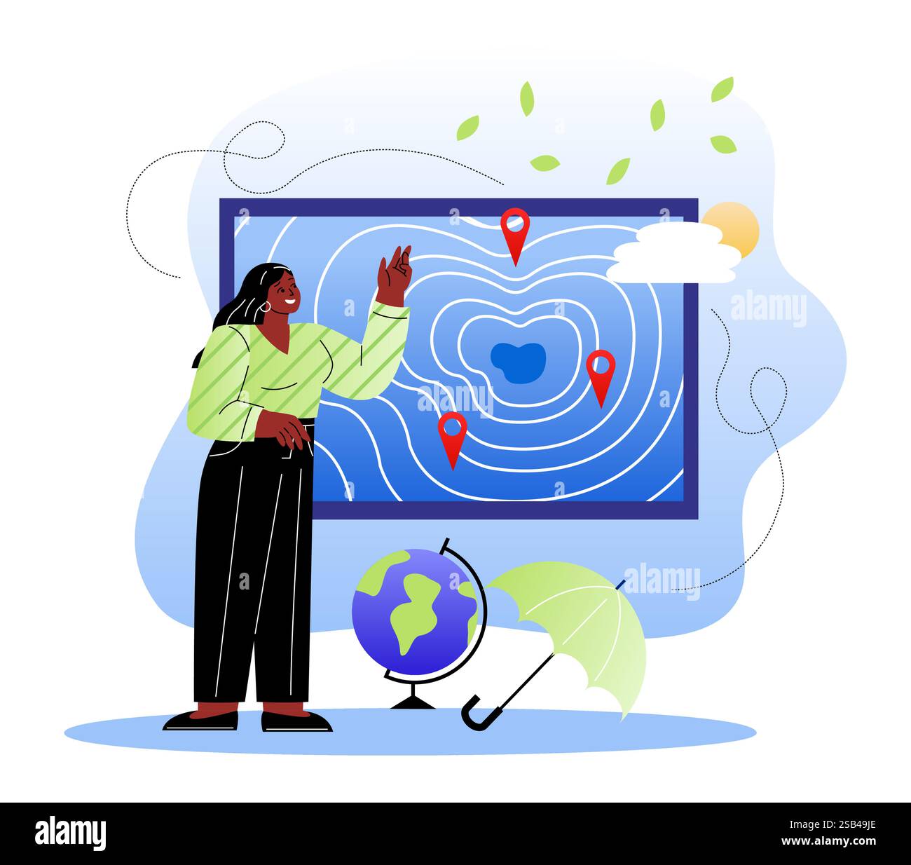 Woman analyzing weather map. Vector illustration Stock Vector Image ...