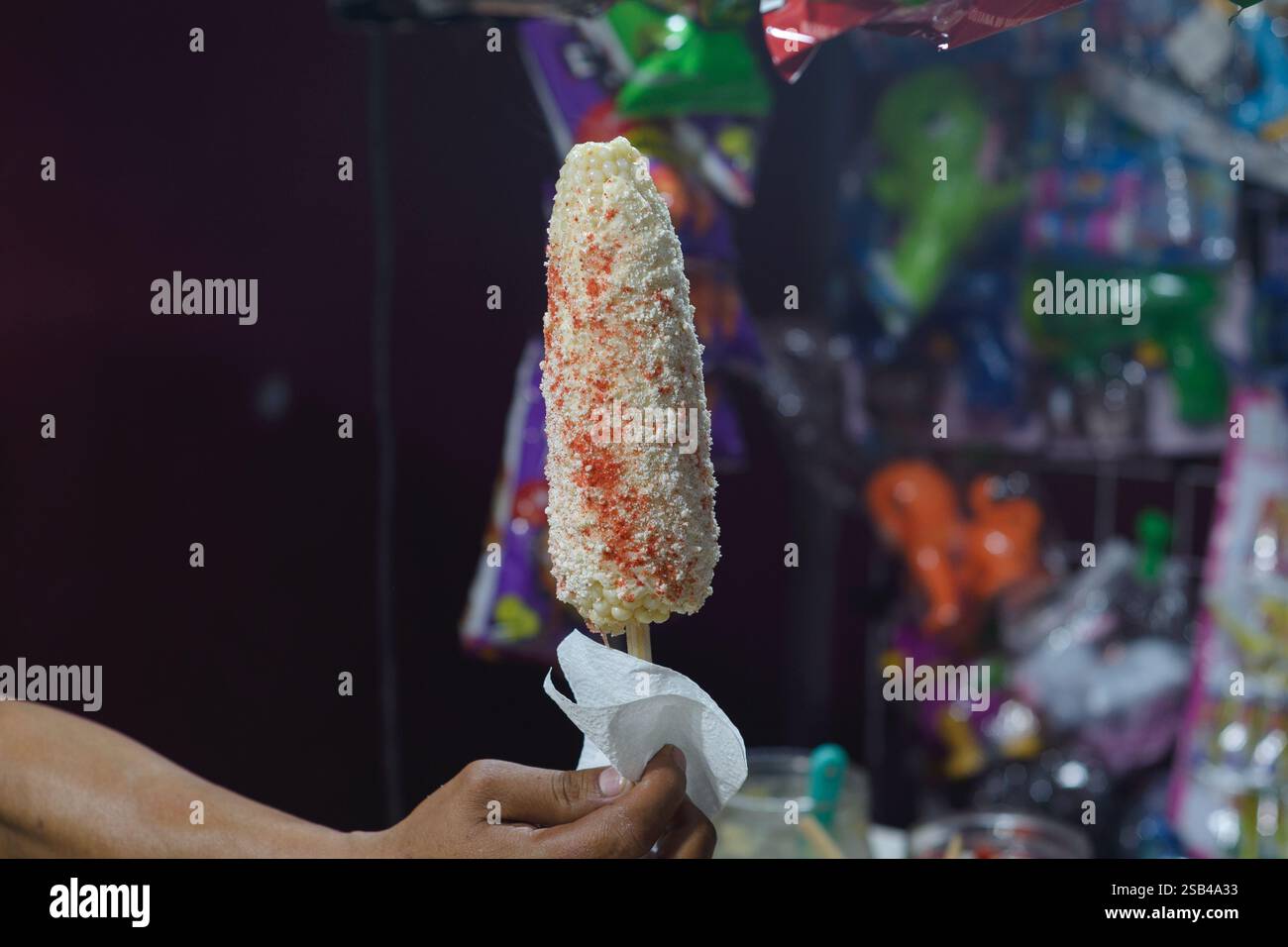 Boiled corn with cheese and spicy, typical Mexican street food. Food ...