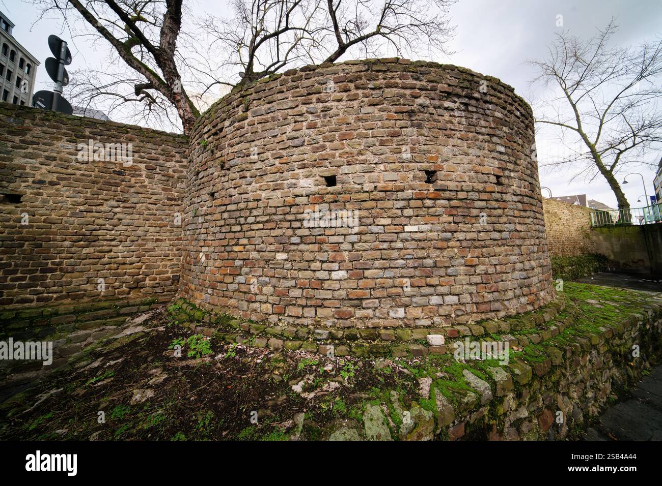 preserved and restored part of the ancient roman city wall with the ...