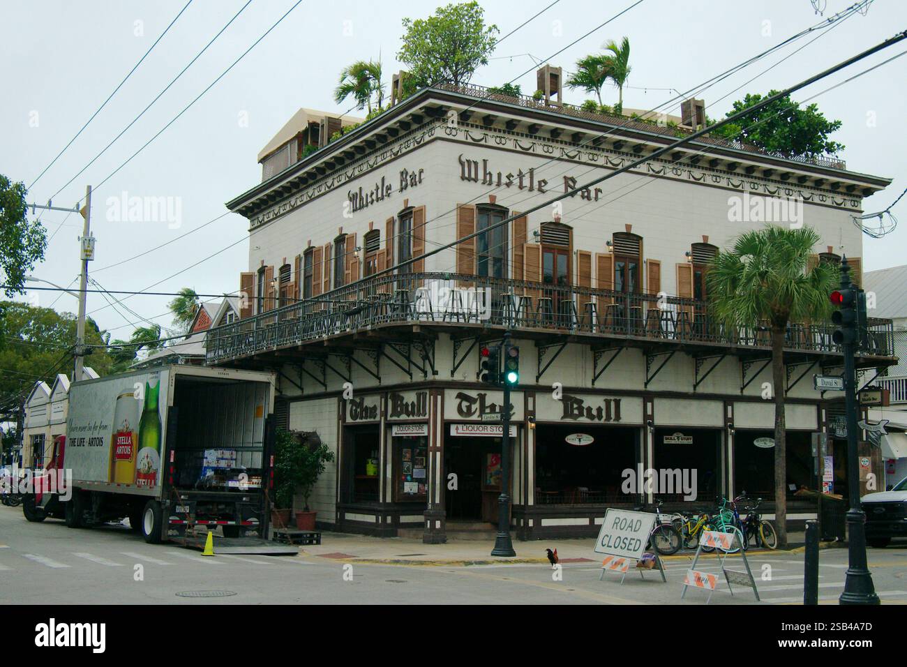 Side view opened Stella Artois brand Beer delivery semi truck ...