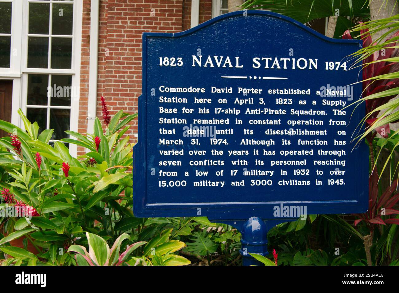 Outside view blue historical marker plaque Sign for Naval Station near ...