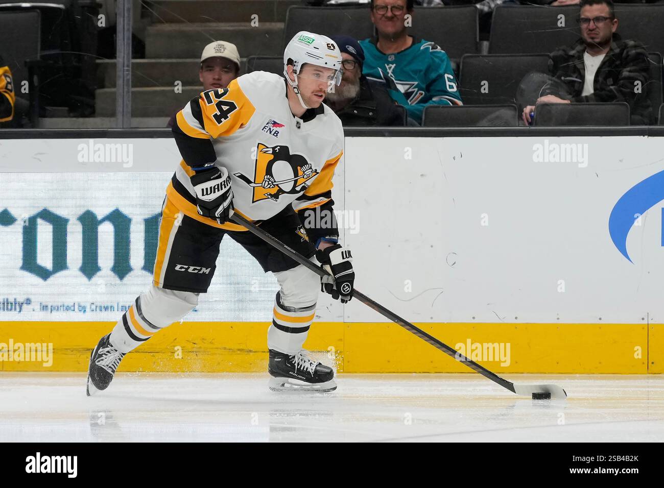 Pittsburgh Penguins defenseman Matt Grzelcyk during an NHL hockey game against the San Jose ...