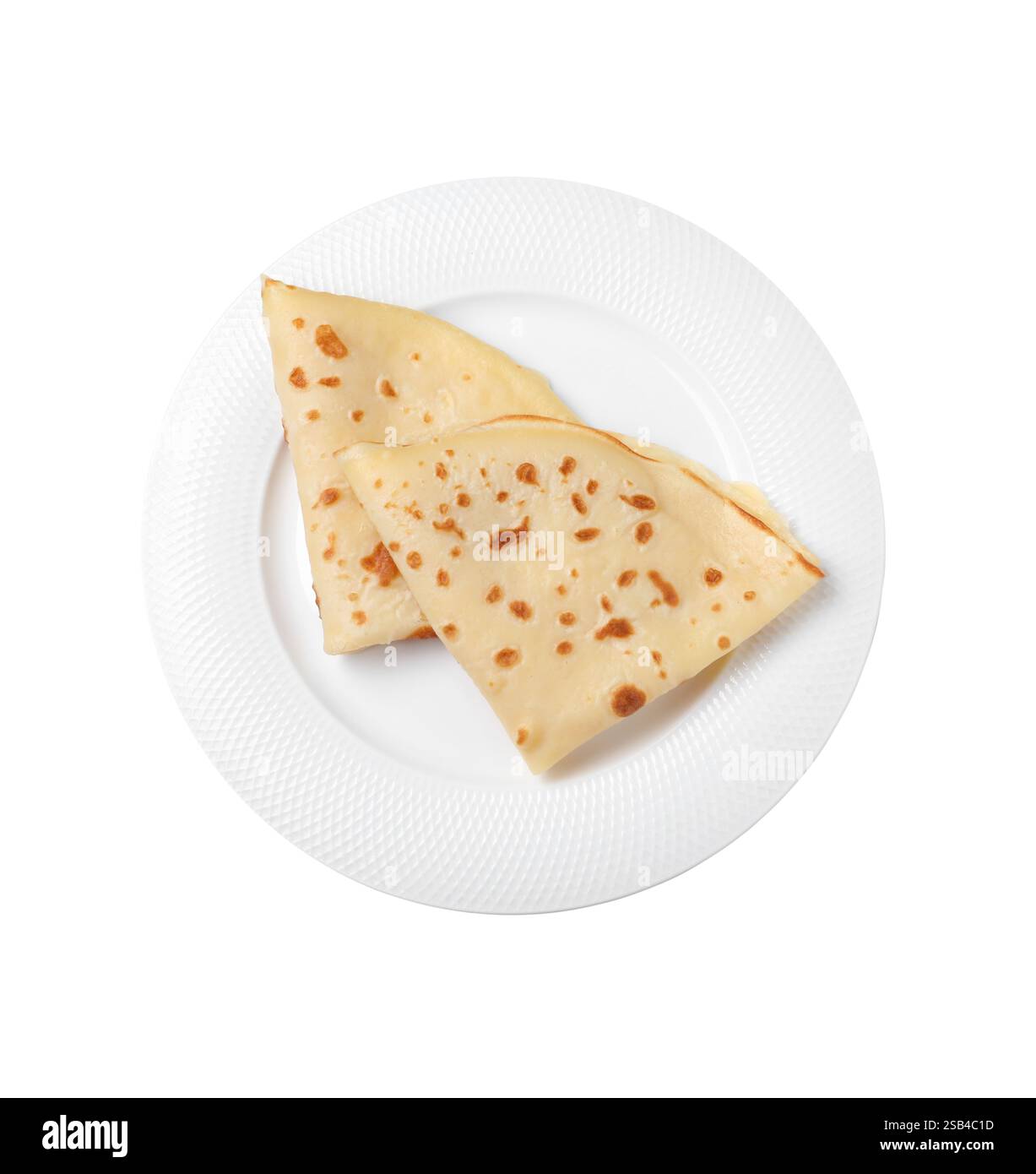 Delicious folded crepes isolated on white, top view Stock Photo - Alamy