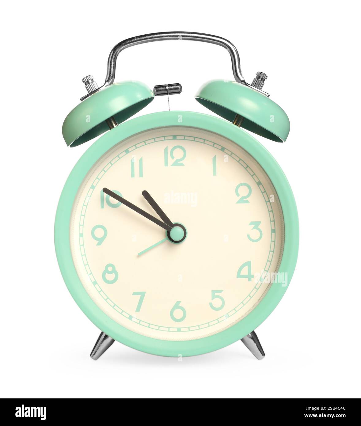 One turquoise alarm clock isolated on white Stock Photo - Alamy
