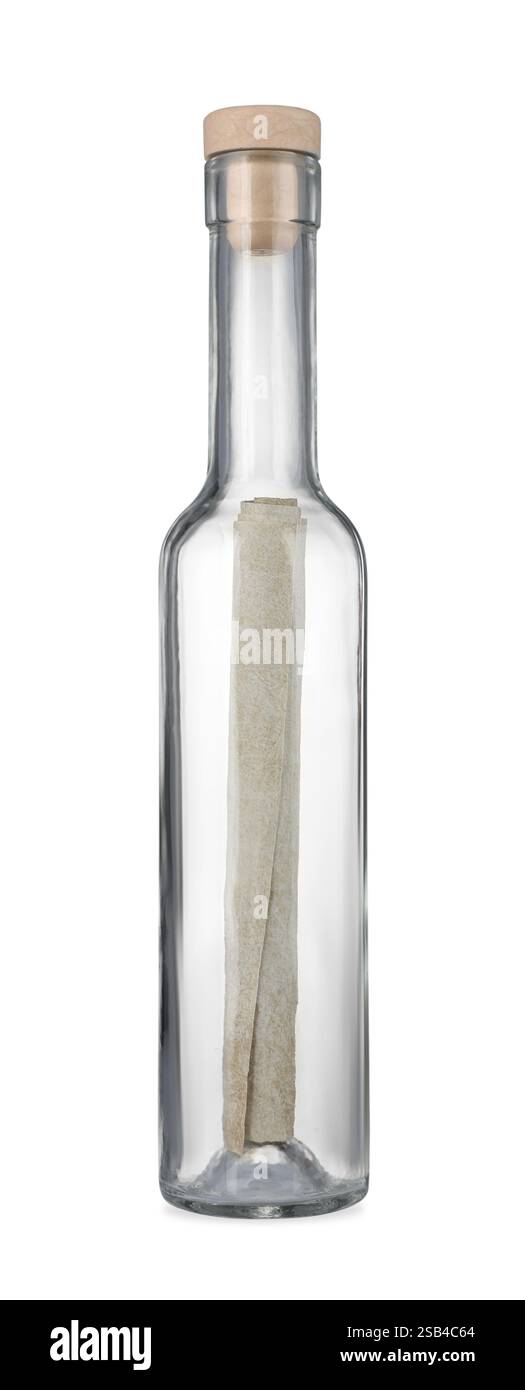 Corked glass bottle with rolled letter isolated on white Stock Photo ...