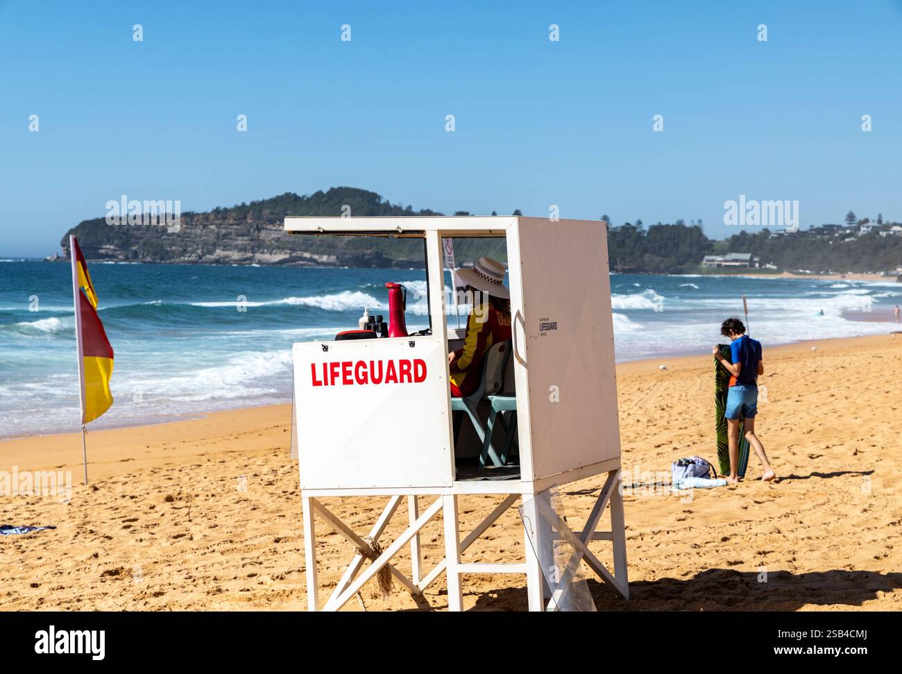Mona Vale Beach,Sydney,Australia. Surf rescue lifeguard sits in ...