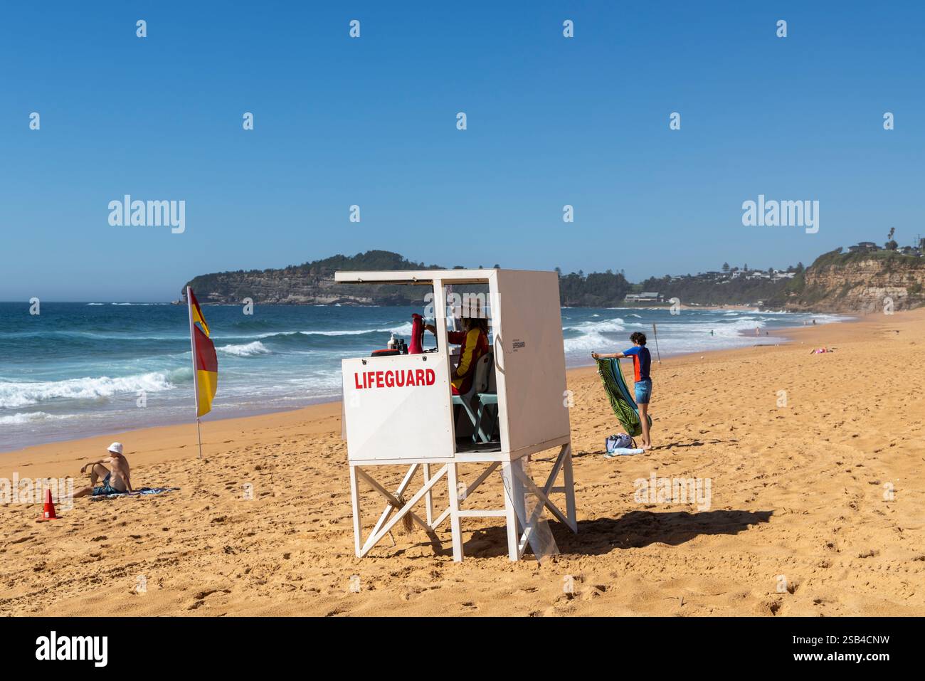 Mona Vale Beach,Sydney,Australia. Lifeguard stationed in lifeguard hut ...