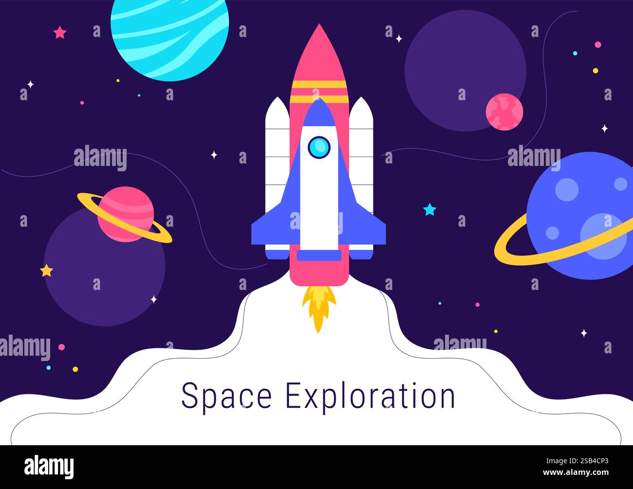 Space Exploration Vector Illustration Featuring An Astronaut Floating