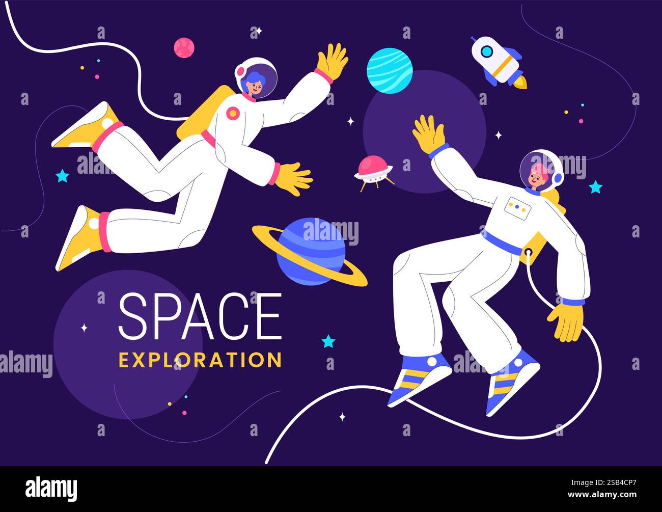 Space Exploration Vector Illustration featuring an Astronaut Floating ...