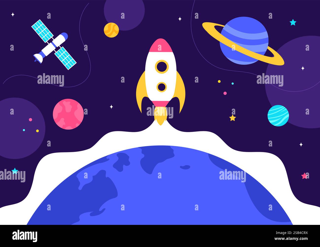 Space Exploration Vector Illustration Featuring An Astronaut Floating