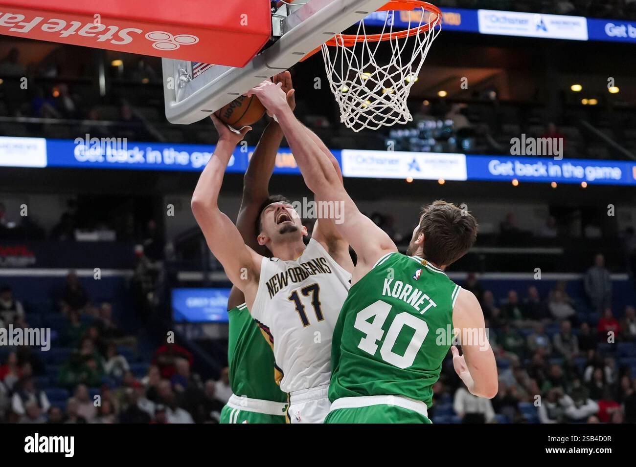 New Orleans Pelicans center Karlo Matkovic (17) goes to the basket ...