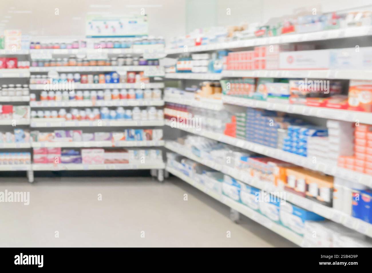 Pharmacy drugstore shelves interior blur medical background Stock Photo ...