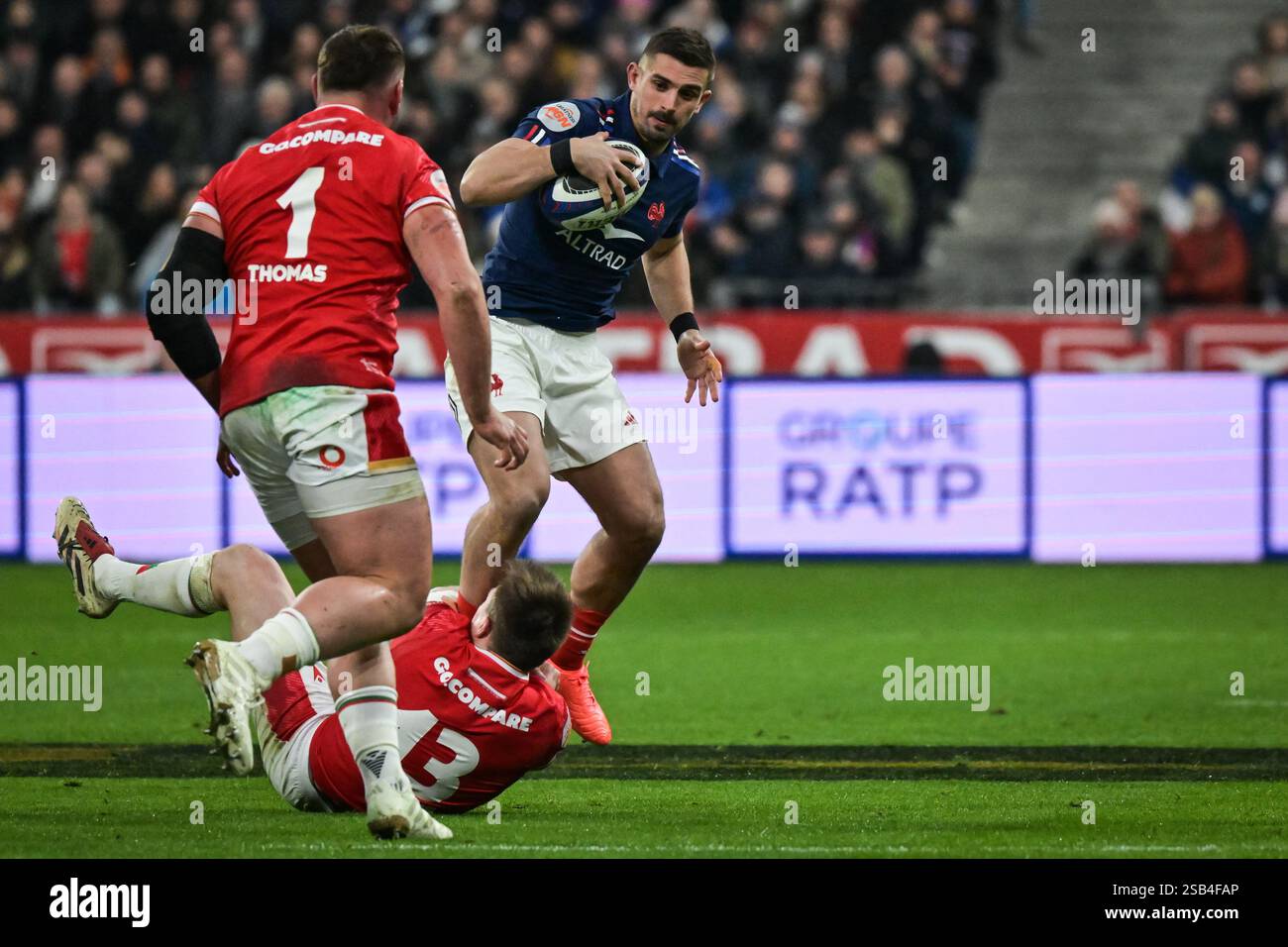 French Fullback Thomas Ramos runs with the ball during the Six Nations ...