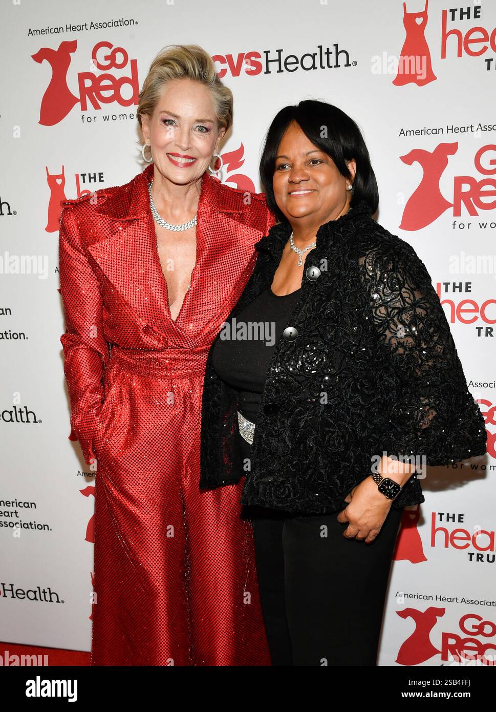 Sharon Stone, left, and Dr. Regina Benjamin attend the American Heart ...
