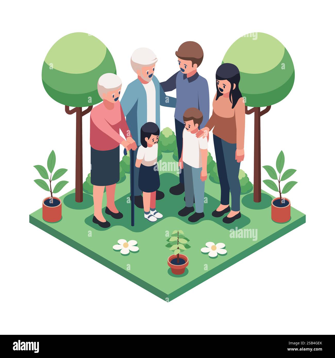 Isometric Multigenerational Family Standing Outdoors Together ...